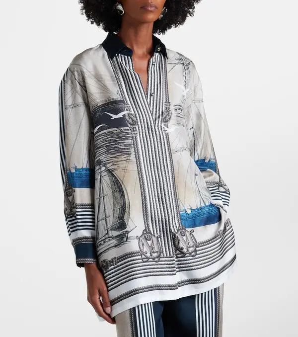 Max Mara Oversized Printed Silk Twill Shirt