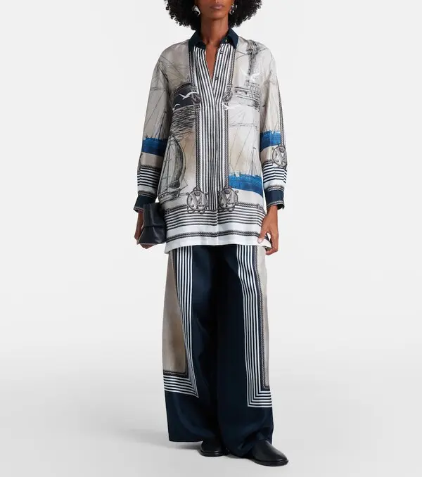 Max Mara Oversized Printed Silk Twill Shirt