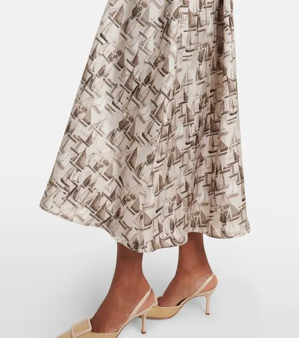 Max Mara Printed Tie-neck Silk Twill Midi Dress