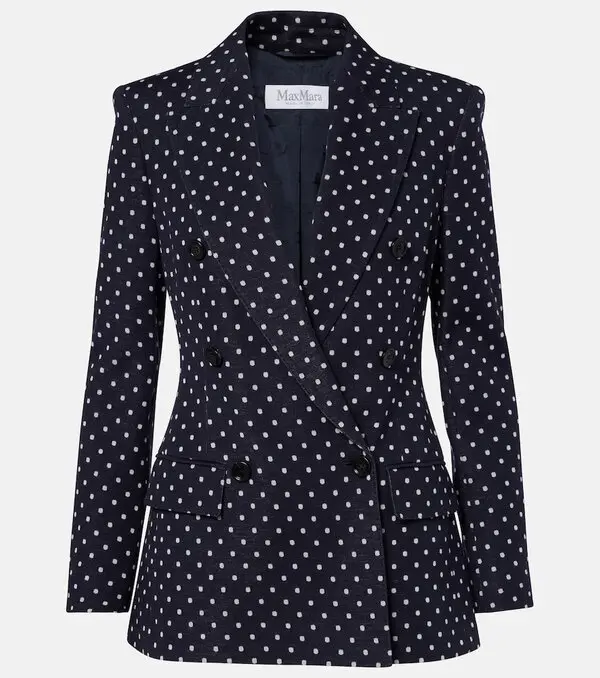 Max Mara Polka-dot Double-breasted Jersey Blazer - Blue