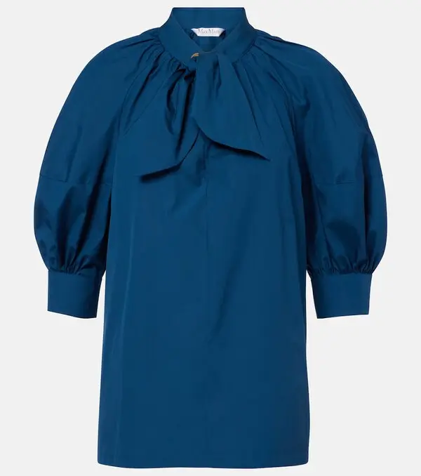 Max Mara Tie-neck Cotton Poplin Blouse - Blue