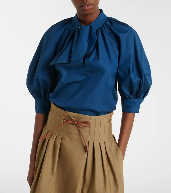 Max Mara Tie-neck Cotton Poplin Blouse