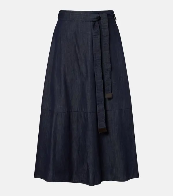 Max Mara Belted Denim Midi Skirt - Blue