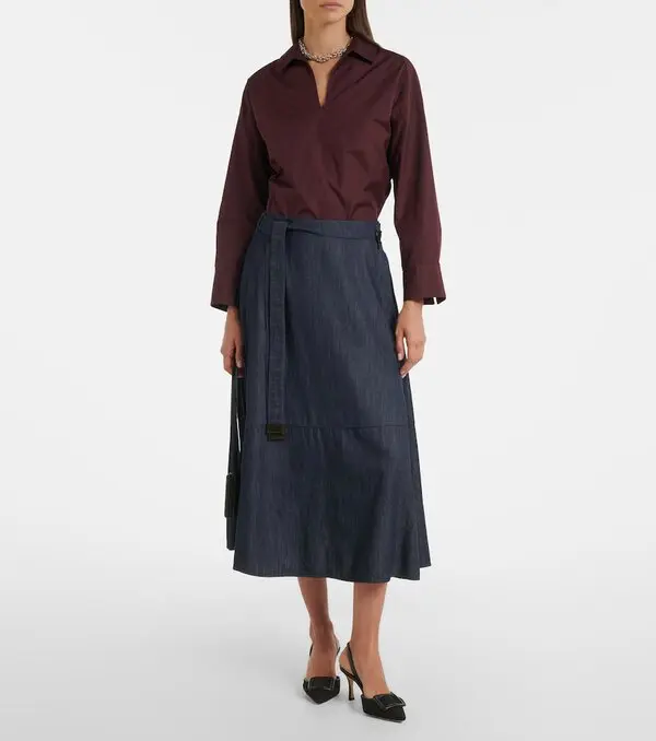 Max Mara Belted Denim Midi Skirt
