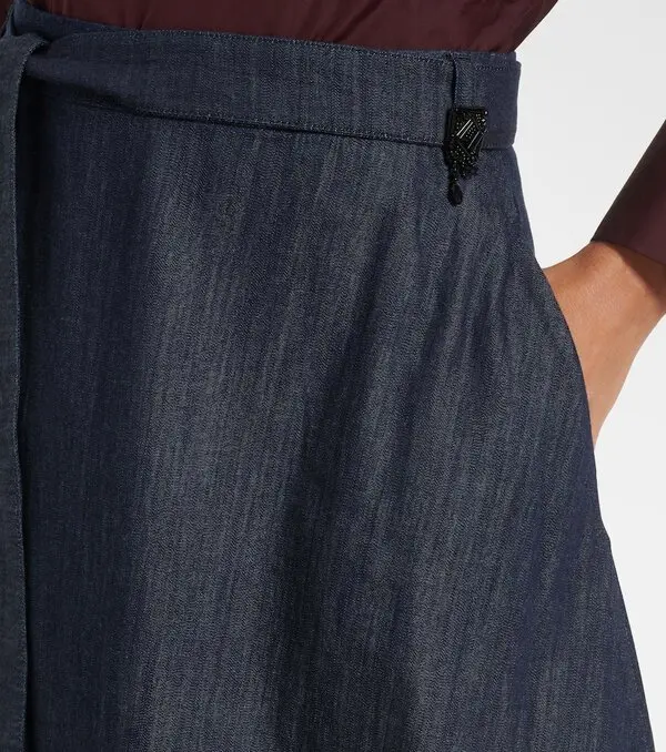 Max Mara Belted Denim Midi Skirt