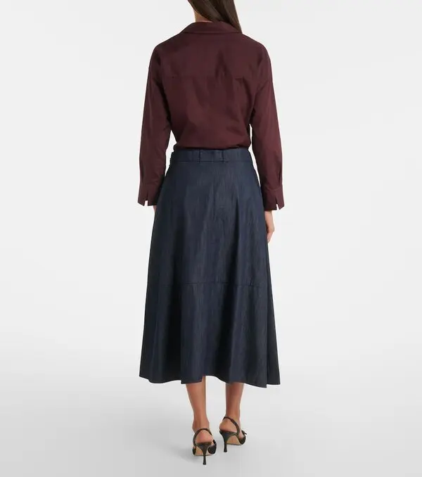 Max Mara Belted Denim Midi Skirt