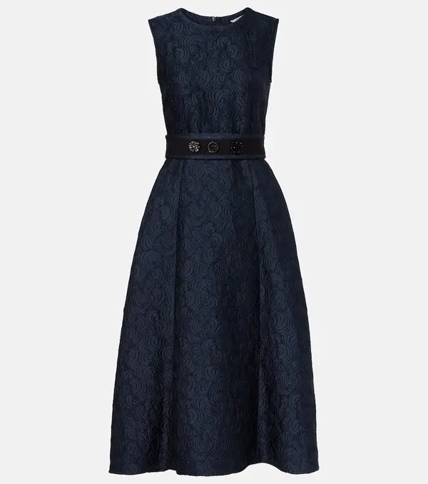 Max Mara Belted Jacquard Midi Dress - Blue