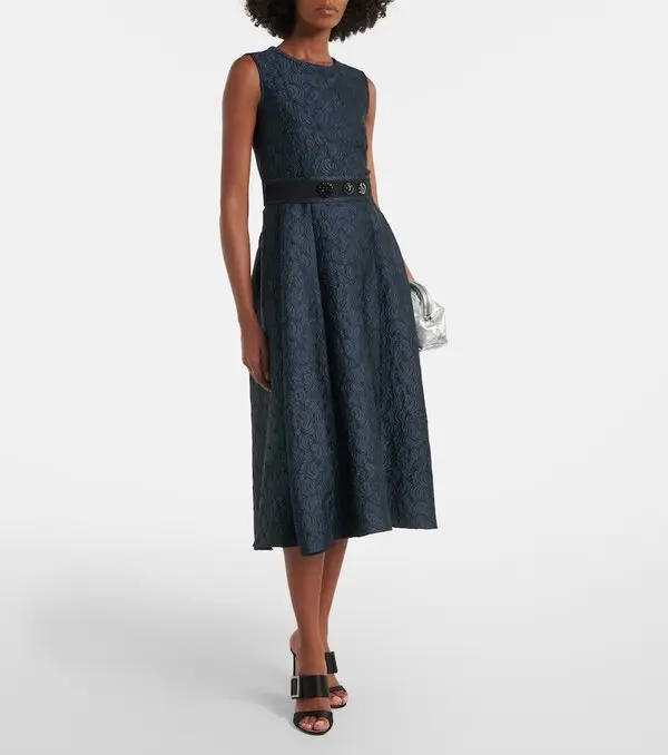 Max Mara Belted Jacquard Midi Dress - Blue
