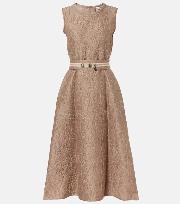 Max Mara Belted Jacquard Midi Dress - Brown