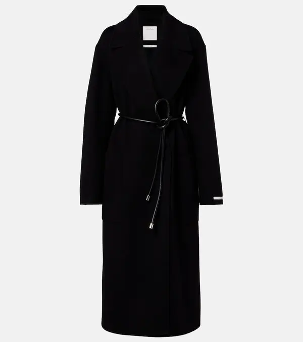 Sportmax Belted Oversized Virgin Wool Wrap Coat - Black