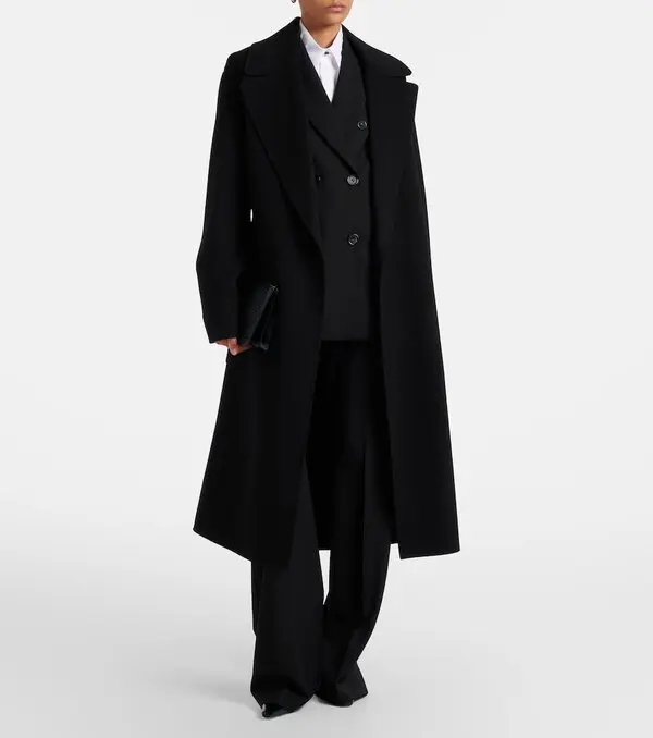 Sportmax Belted Oversized Virgin Wool Coat - Black