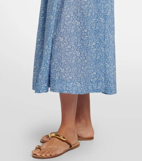 DÔEN Emmaretta Floral Cotton Voile Midi Dress - Blue