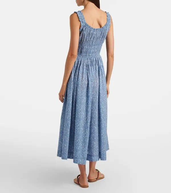 DÔEN Emmaretta Floral Cotton Voile Midi Dress - Blue