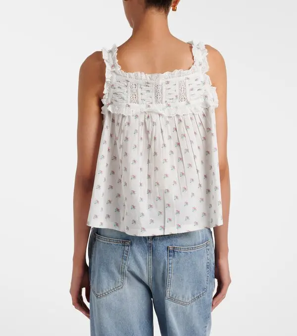 DÔEN Fidella Floral Cotton Top With Lace Trim - Multicoloured