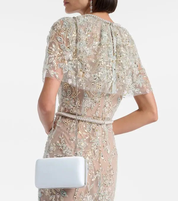SELF-PORTRAIT Bow Embellished Satin Clutch
