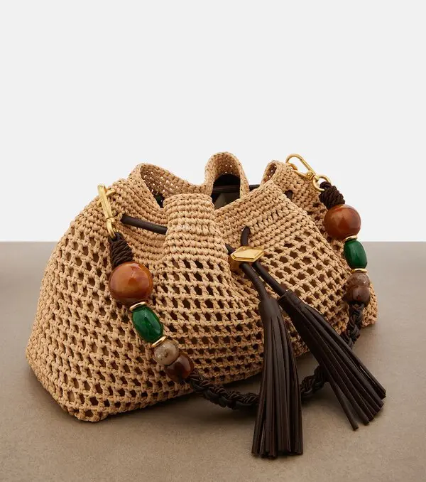 JIMMY CHOO Bon Bon Medium Raffia Bucket Bag