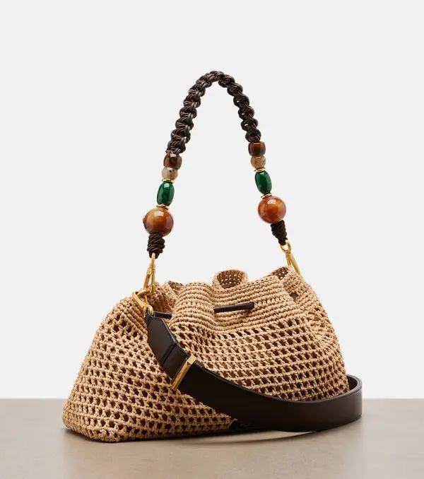 JIMMY CHOO Bon Bon Medium Raffia Bucket Bag