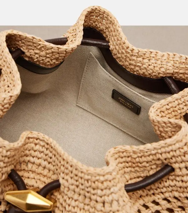 JIMMY CHOO Bon Bon Medium Raffia Bucket Bag