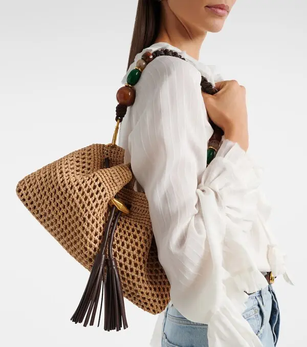JIMMY CHOO Bon Bon Medium Raffia Bucket Bag