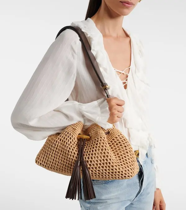JIMMY CHOO Bon Bon Medium Raffia Bucket Bag
