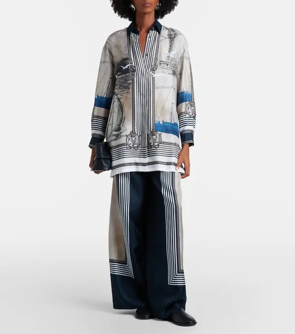 Max Mara Printed Silk Palazzo Pants