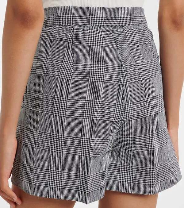 Max Mara Prince Of Wales Check Wool Crepe Tailored Shorts - Black