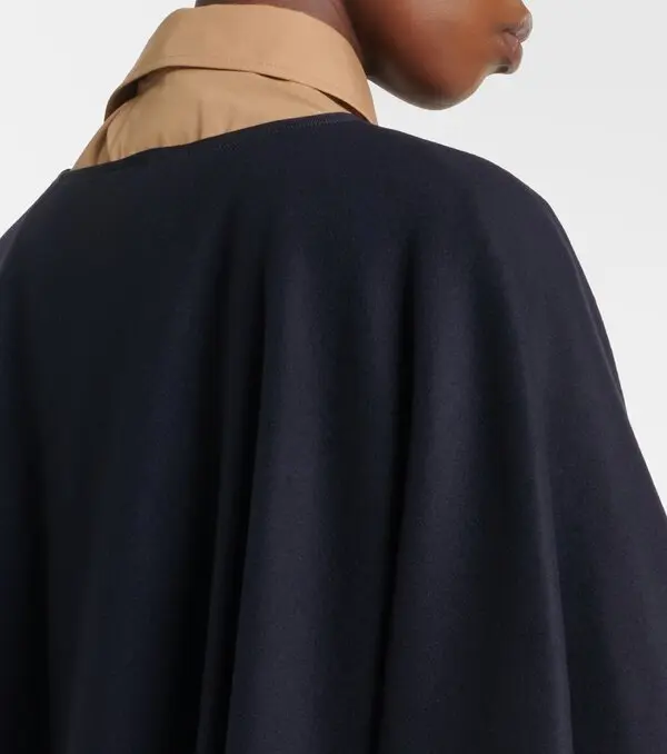Moncler Belted Wool-blend Cape With Detachable Hood - Blue
