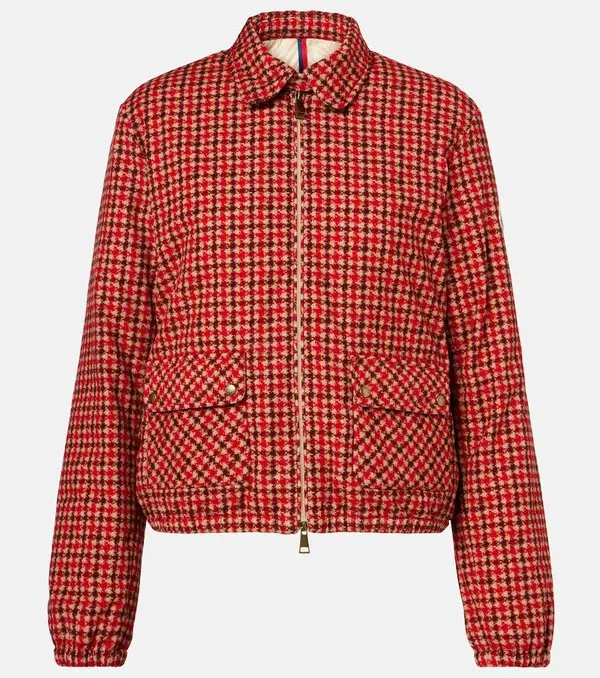 Moncler Lanset Houndstooth Cotton Down Jacket - Red
