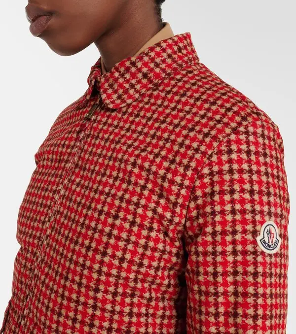 Moncler Lanset Houndstooth Cotton Down Jacket - Red