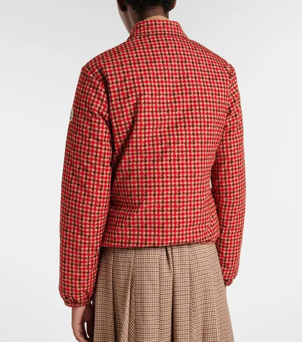 Moncler Lanset Houndstooth Cotton Down Jacket - Red
