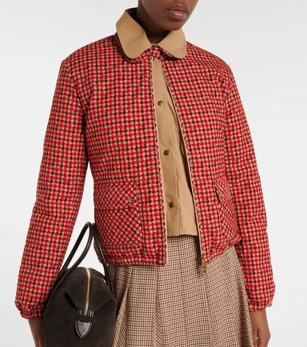 Moncler Lanset Houndstooth Cotton Down Jacket - Red