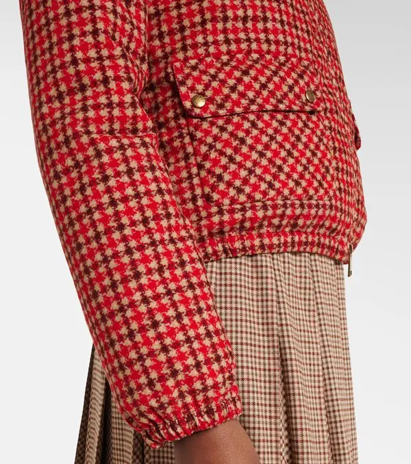 Moncler Lanset Houndstooth Cotton Down Jacket - Red