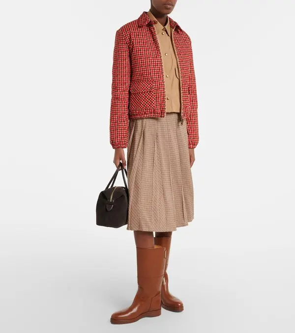 Moncler Lanset Houndstooth Cotton Down Jacket - Red