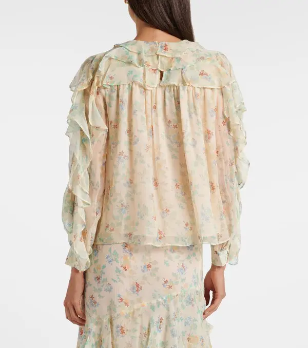 Ulla Johnson Willow Ruffled Floral Silk Blouse