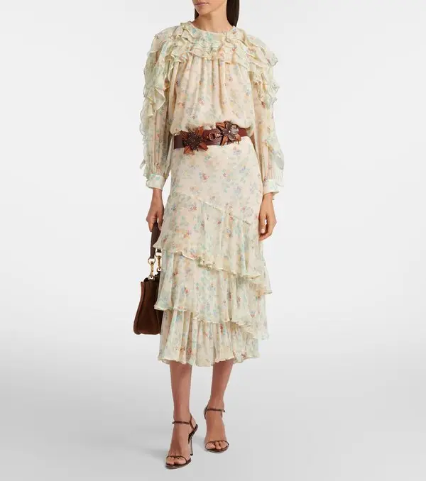 Ulla Johnson Willow Ruffled Floral Silk Blouse