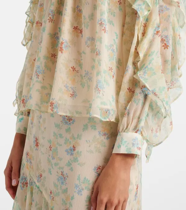Ulla Johnson Willow Ruffled Floral Silk Blouse