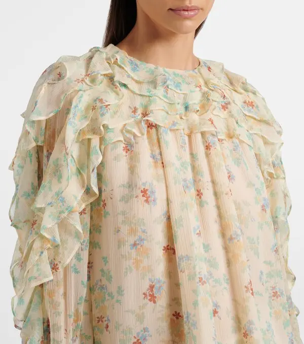 Ulla Johnson Willow Ruffled Floral Silk Blouse