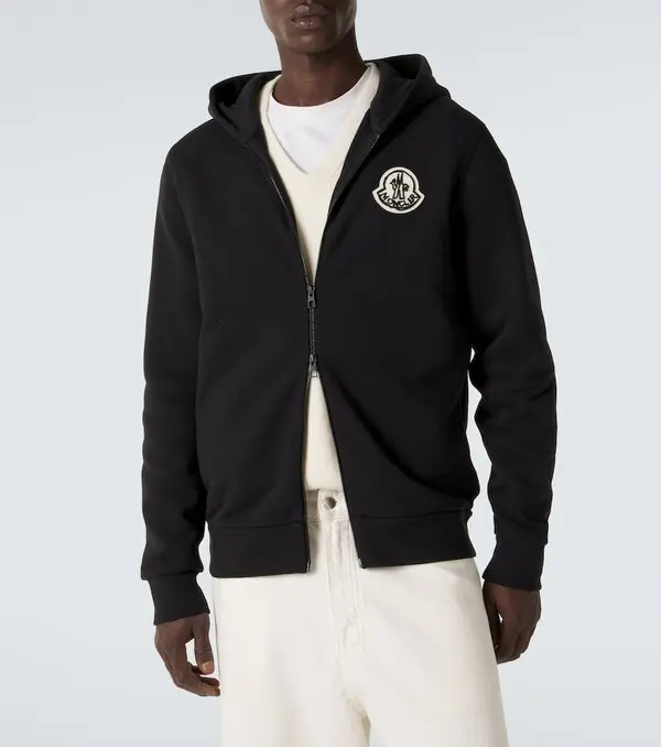 Moncler Logo Cotton Zip-up Hoodie - Black