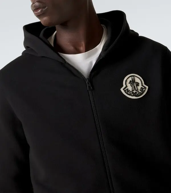 Moncler Logo Cotton Zip-up Hoodie - Black