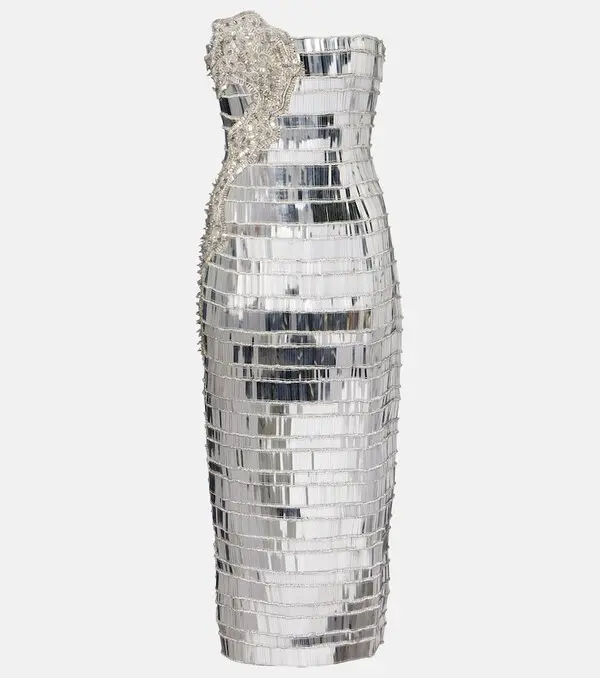 Rachel Gilbert Ariel Embellished Bustier Gown - Silver