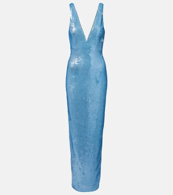 Rachel Gilbert Sequined V-neck Midi Dress - Blue