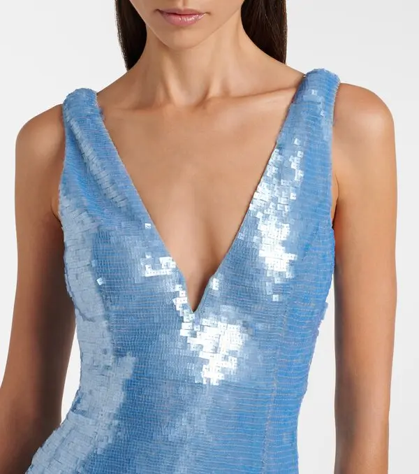 Rachel Gilbert Sequined V-neck Midi Dress - Blue