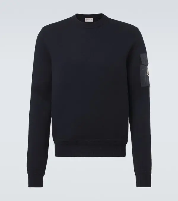 Moncler Logo Virgin Wool Crewneck Sweater - Blue