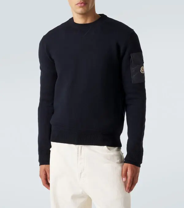Moncler Logo Virgin Wool Crewneck Sweater - Blue