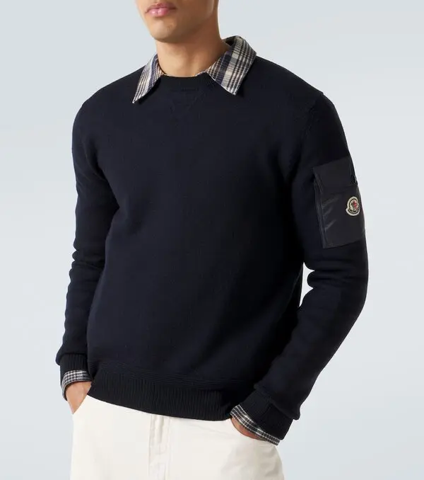 Moncler Logo Virgin Wool Crewneck Sweater - Blue