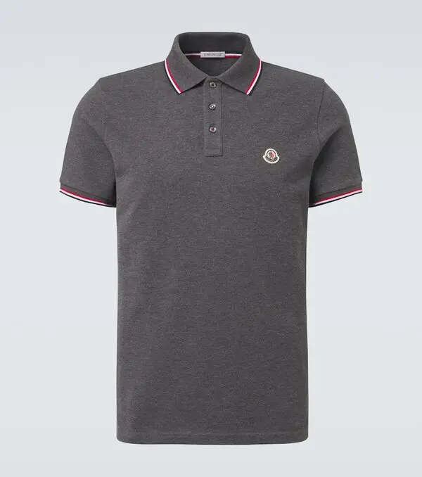 Moncler Logo Cotton Pique Polo Shirt - Grey
