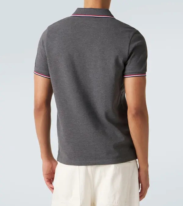 Moncler Logo Cotton Pique Polo Shirt - Grey