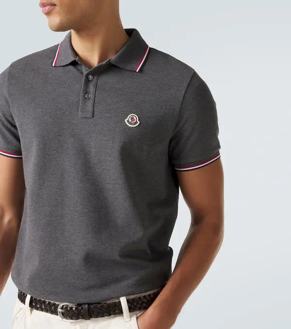 Moncler Logo Cotton Pique Polo Shirt - Grey