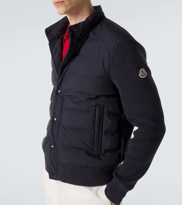 Moncler Down-paneled Cotton-blend Cardigan - Blue
