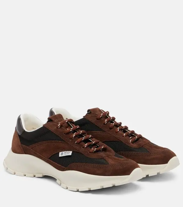 Prada Suede And Fabric Lace-up Sneakers - Brown